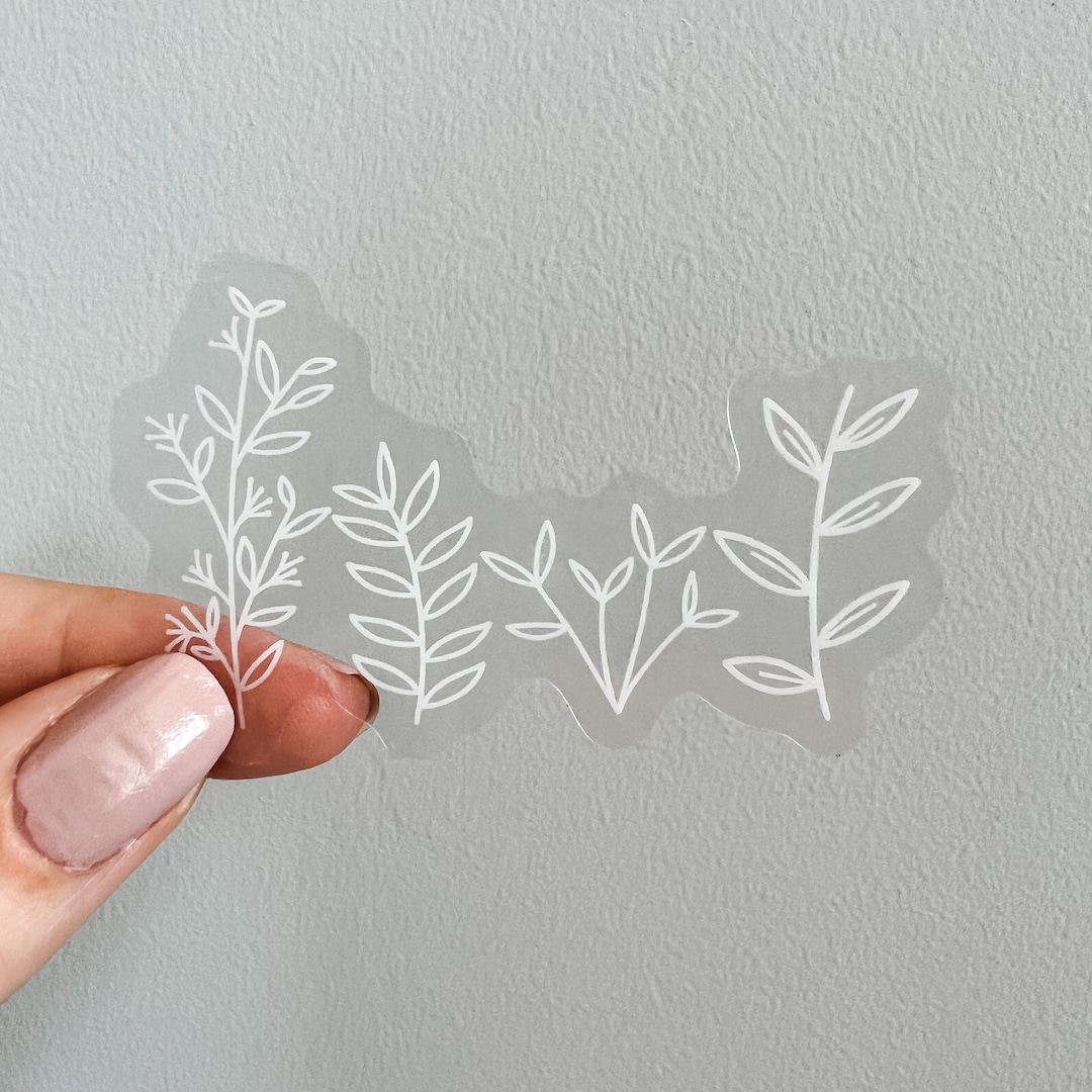 Botanical Line Art Sticker, Small White Sticker for Laptop, White ...