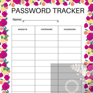 Floral Password Tracker - Etsy