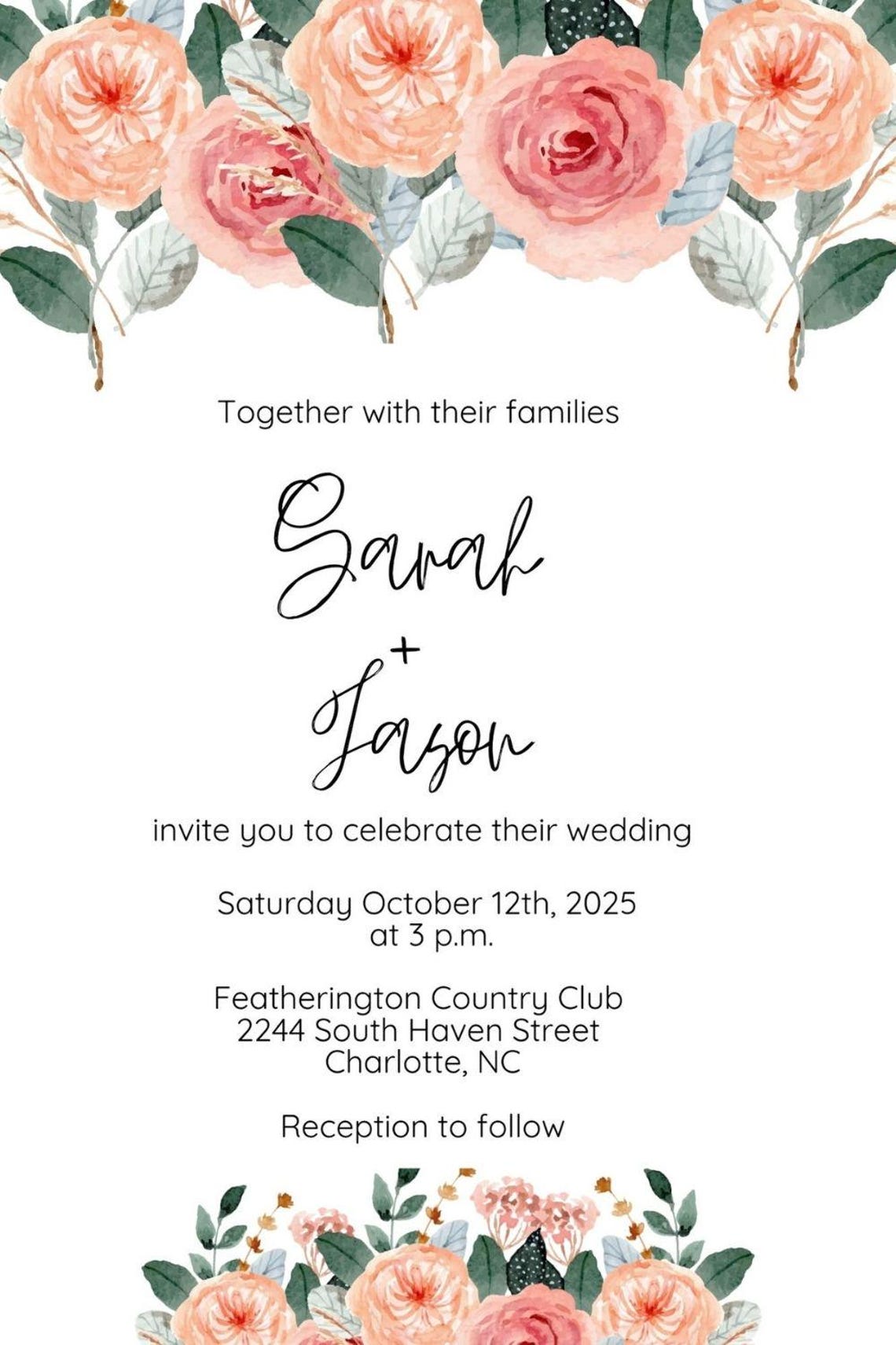 Peach Floral Wedding Invitation - Etsy