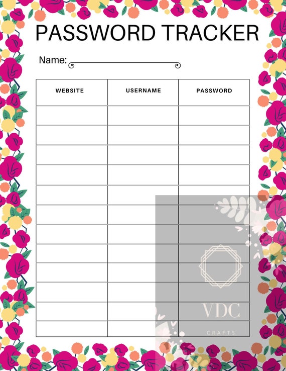 Floral Password Tracker | Etsy