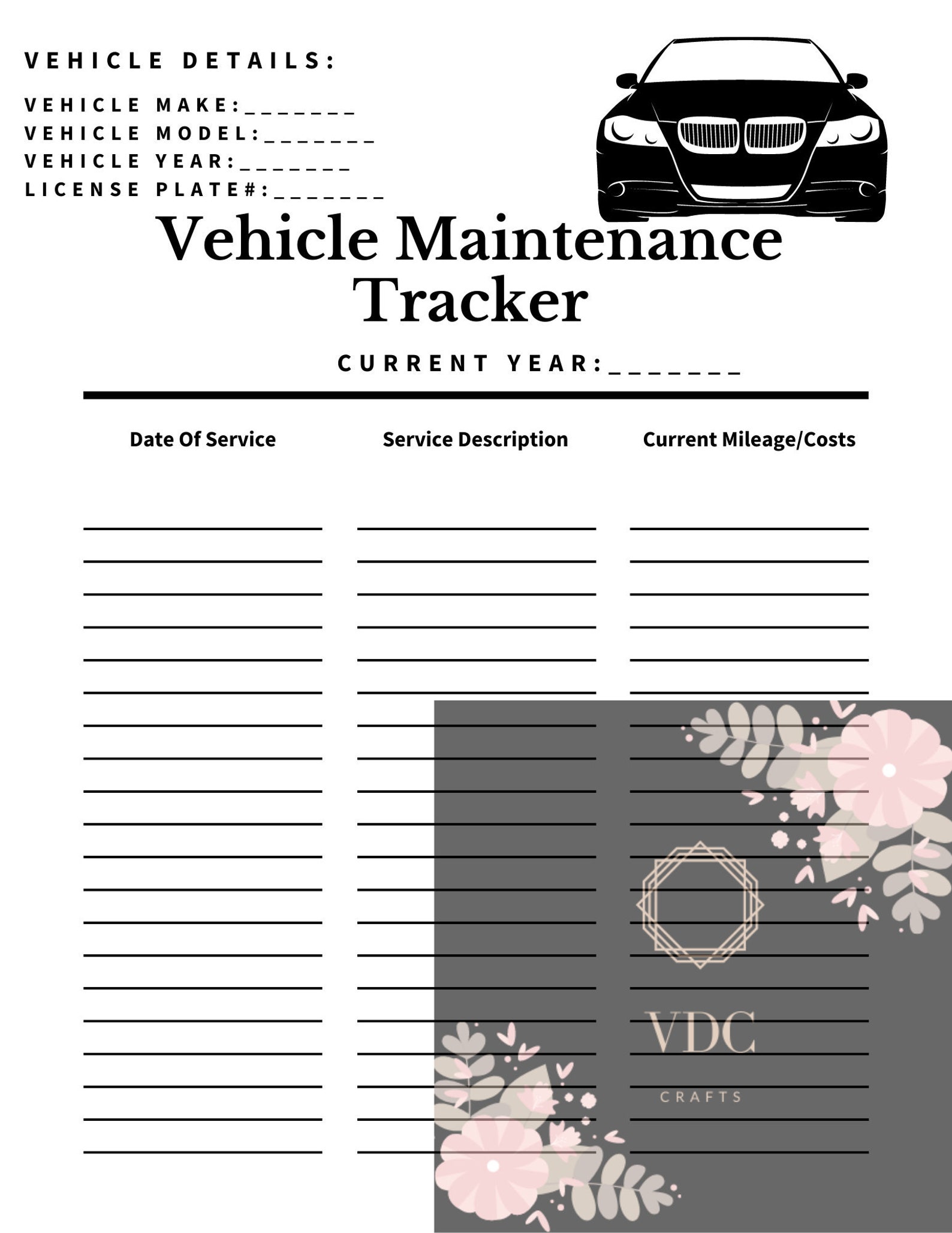 Vehicle Maintenance Tracker - Etsy