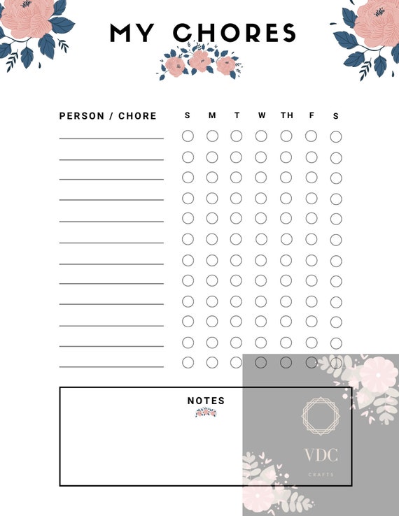 Floral 7 Day Chore Chart - Etsy