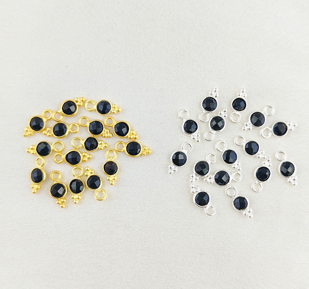 Black Onyx Tiny Round Gemstone Gold Vermeil Fancy Bezel Charms Pendants ...