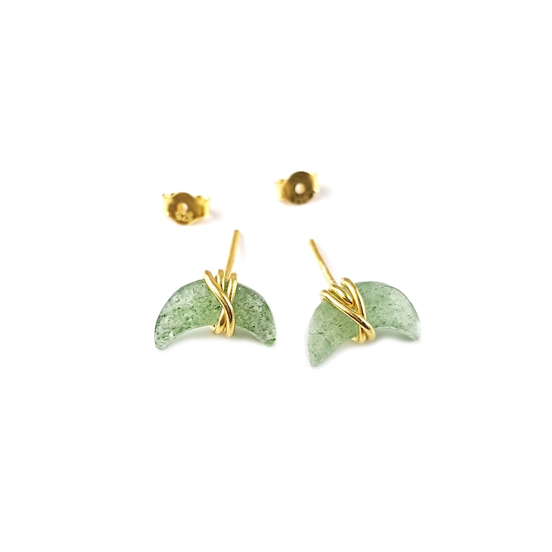 Gemstone Crescent Moon Wire Wrapped Stud Earrings, Half Moon Earring ...