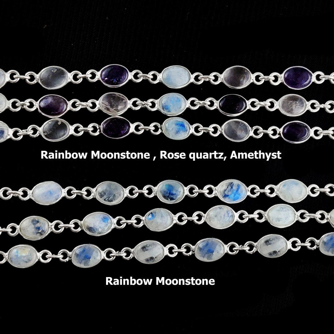 Gemstone Oval Shape 925 Sterling Silver Bezel Chain, 6x5mm Smooth Oval ...