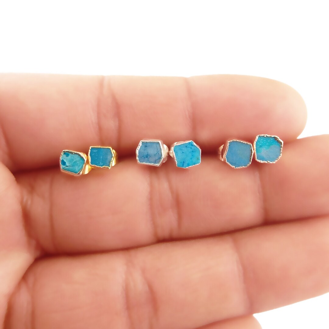 Turquoise Tiny Raw Crystal Electroplated Stud Earrings - December ...