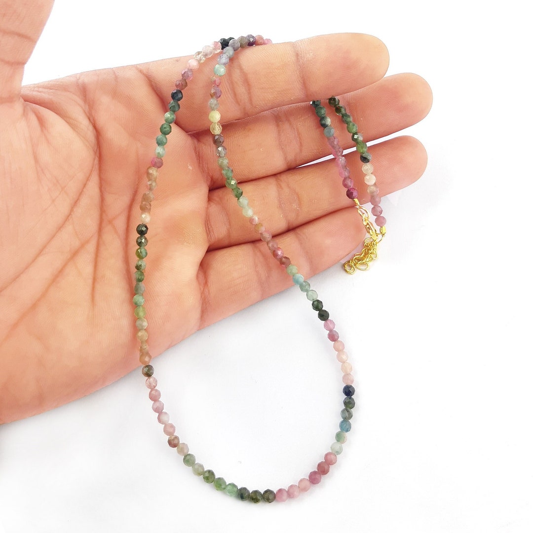 Multi Tourmaline Beaded Necklace, Tourmaline Choker, Rondelle Faceted ...