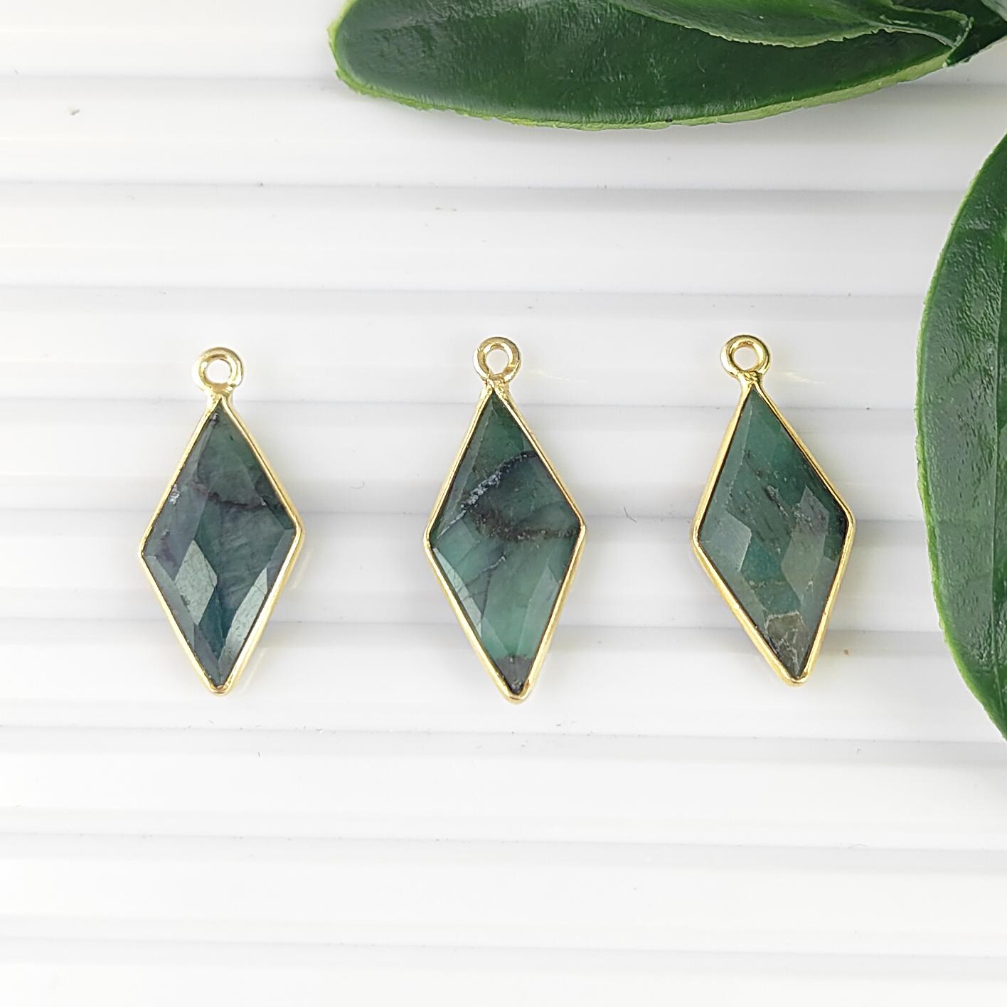 Gemstone Emerald Rhombus Shape Gold Vermeil Plated Bezel Set Pendant ...