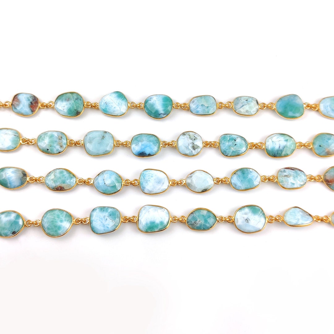 Superfine Larimar Gold Plated Connector Link Bezel Set Chain, Gemstone ...