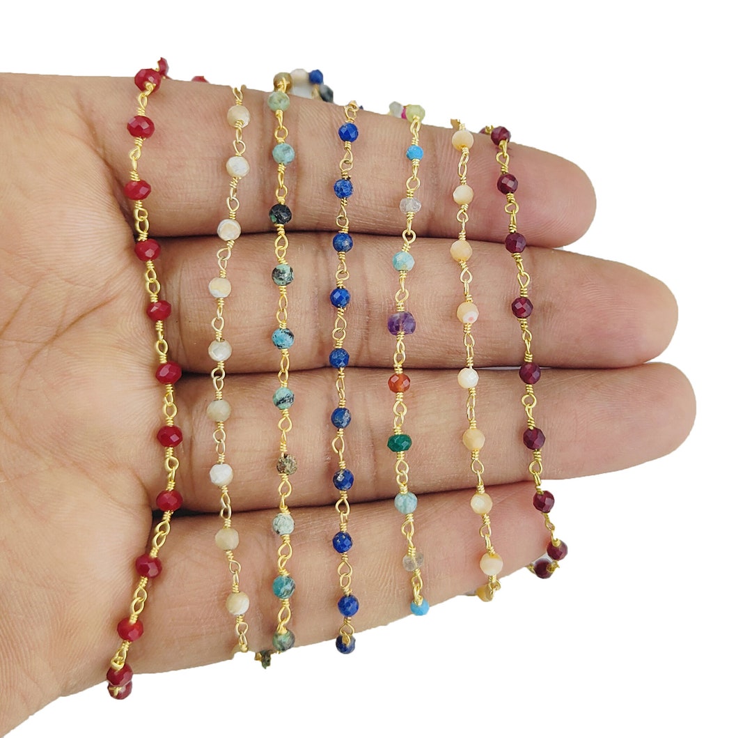 Semi Precious Gemstone Rosary Chain - Gold Plated Beads Chain - Wire ...