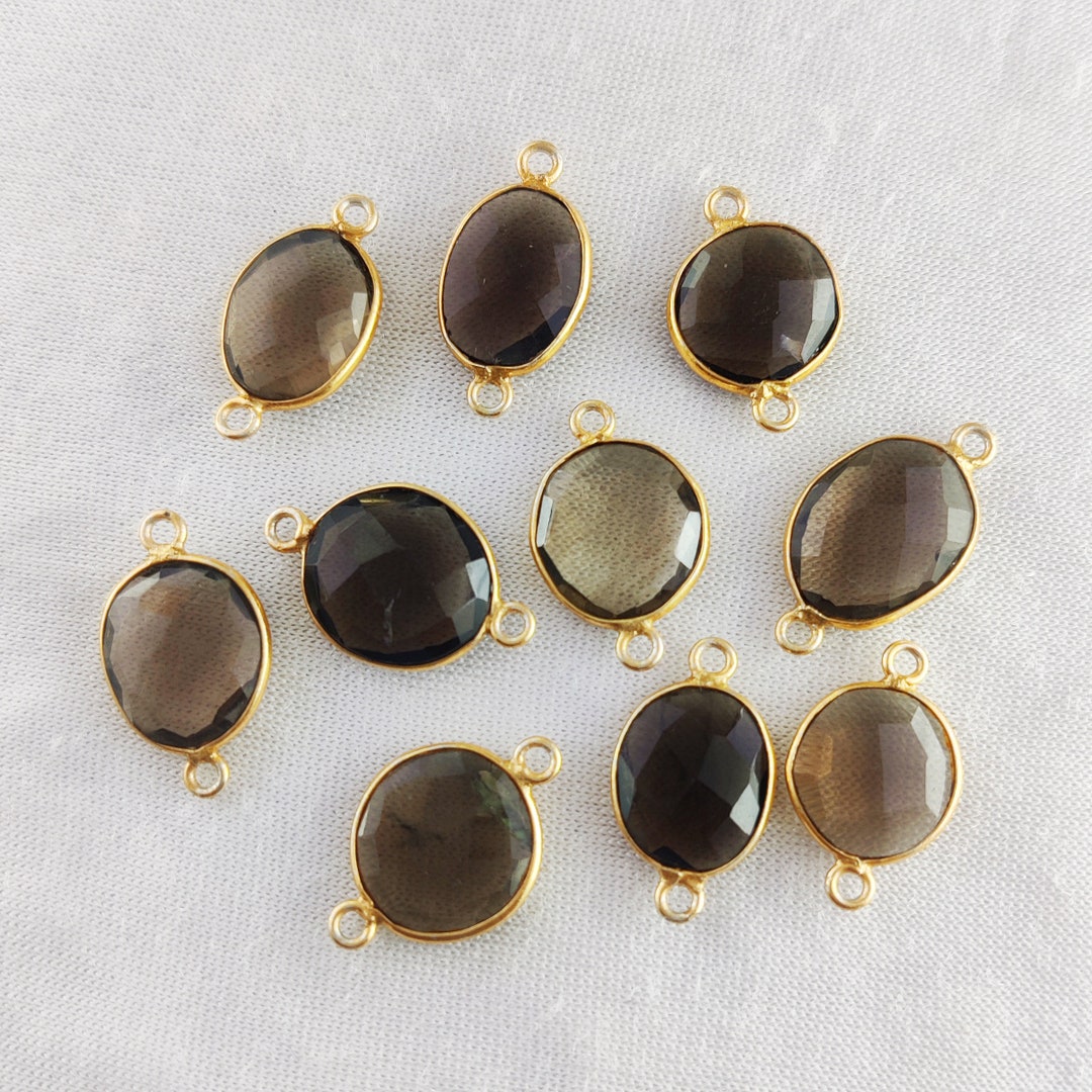 Smoky Quartz Gold Plated Free Form 14mm -16mm Bezel Set Connectors ...