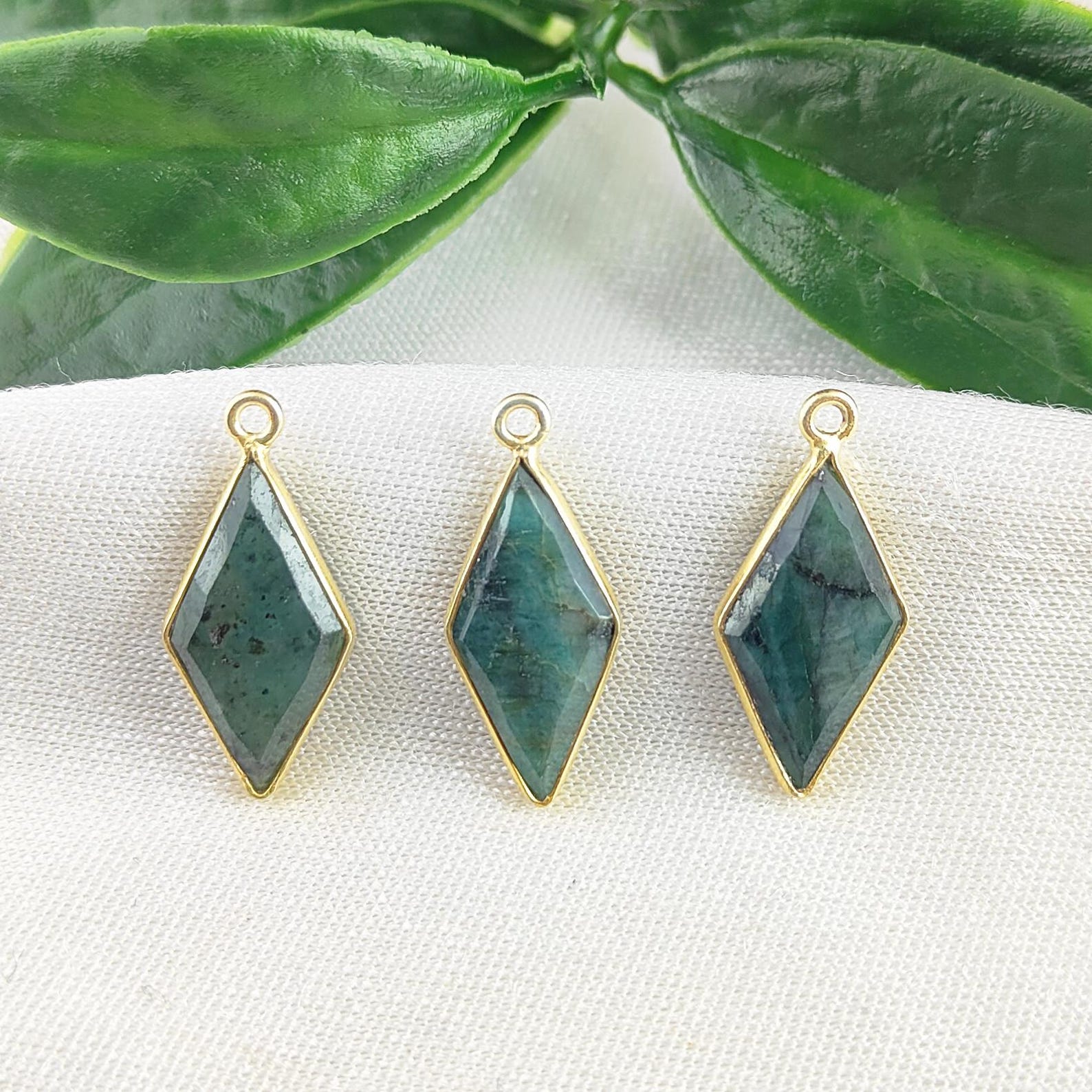Gemstone Emerald Rhombus Shape Gold Vermeil Plated Bezel Set Pendant ...