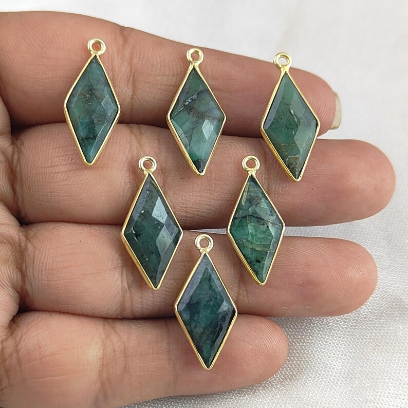 Gemstone Emerald Rhombus Shape Gold Vermeil Plated Bezel Set Pendant ...
