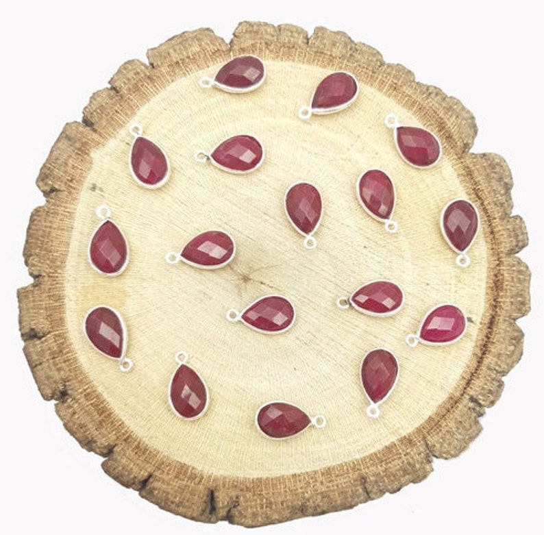 2 Pcs Dyed Ruby Bezel Connectors 12x9 Mm Pear Shape Sterling - Etsy