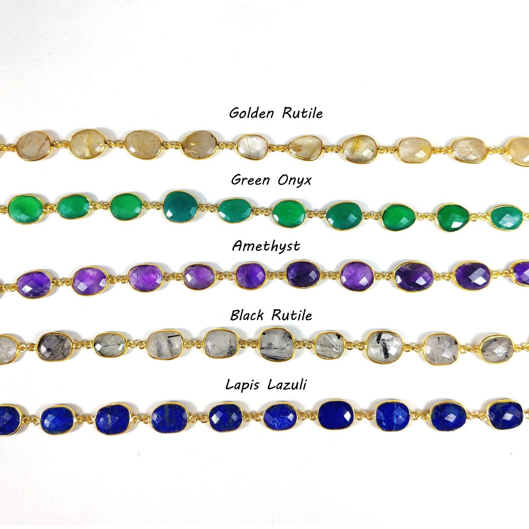 Gemstone Gold Plated Sterling Silver Bezel Set Chain - Gemstone Chain ...