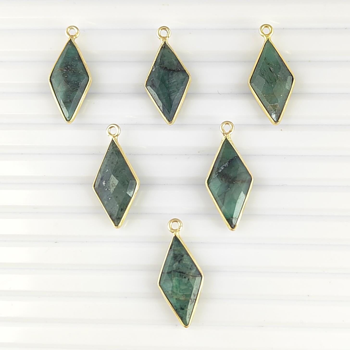 Gemstone Emerald Rhombus Shape Gold Vermeil Plated Bezel Set Pendant ...