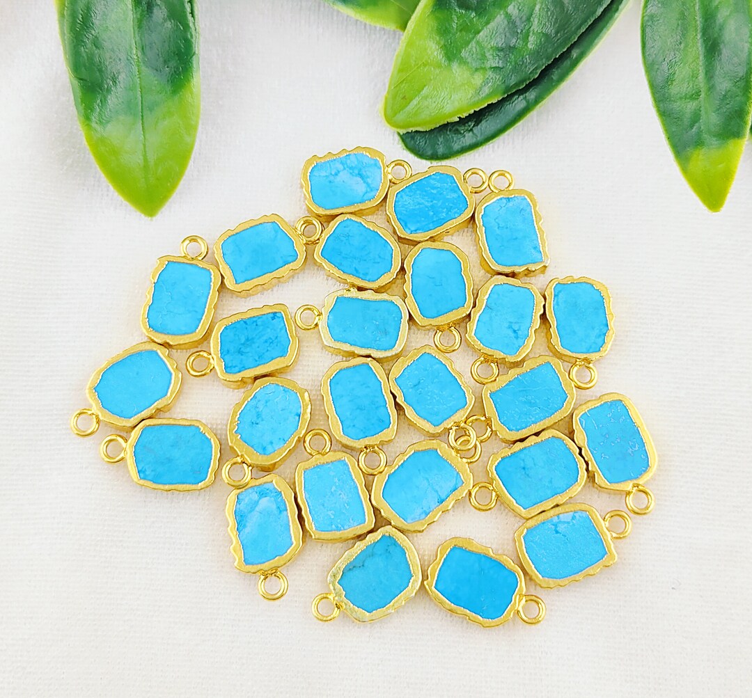 Turquoise Gemstone Slice Charm - Gold Electroplated Edge Charm - Slice ...
