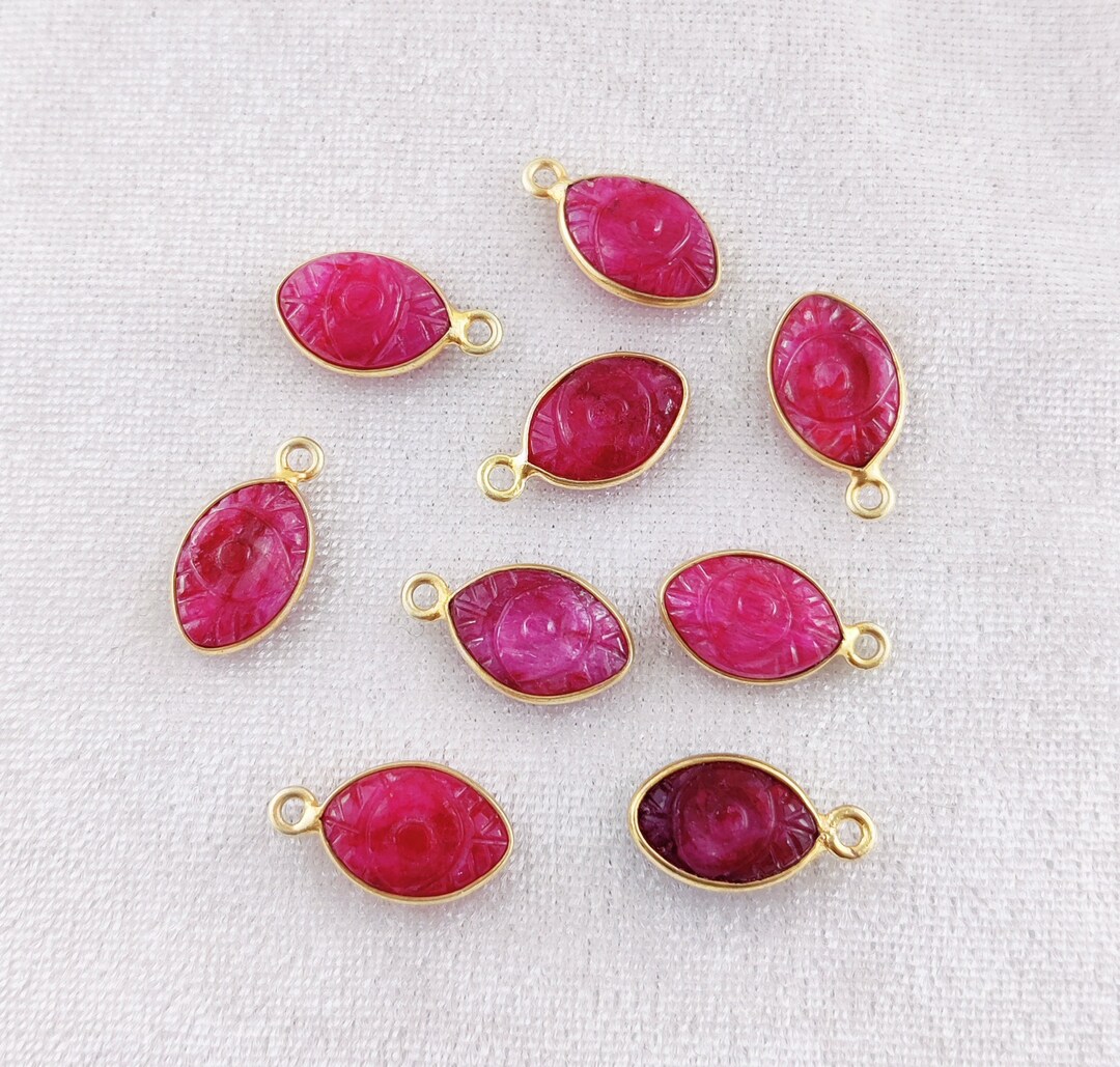 Dyed Ruby Evil Eye Carved Marquise Shape Gold Plated Sterling Silver ...