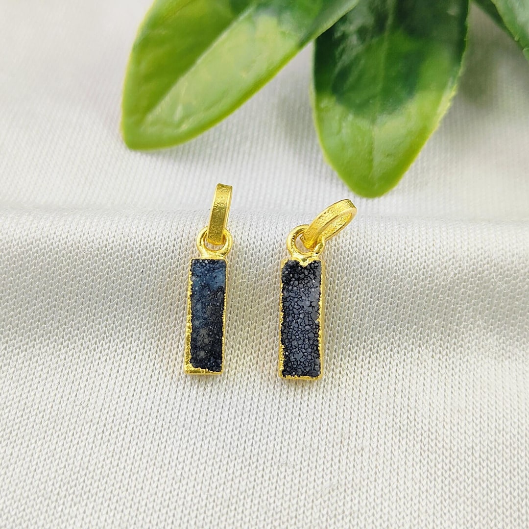 Black Geode Druzy Electroplated Charms Rectangle Shape Handmade Druzy ...