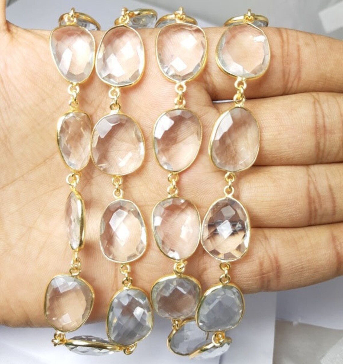 Clear Quartz Gold Plated Gemstone Bezel Connector Chain chain | Etsy