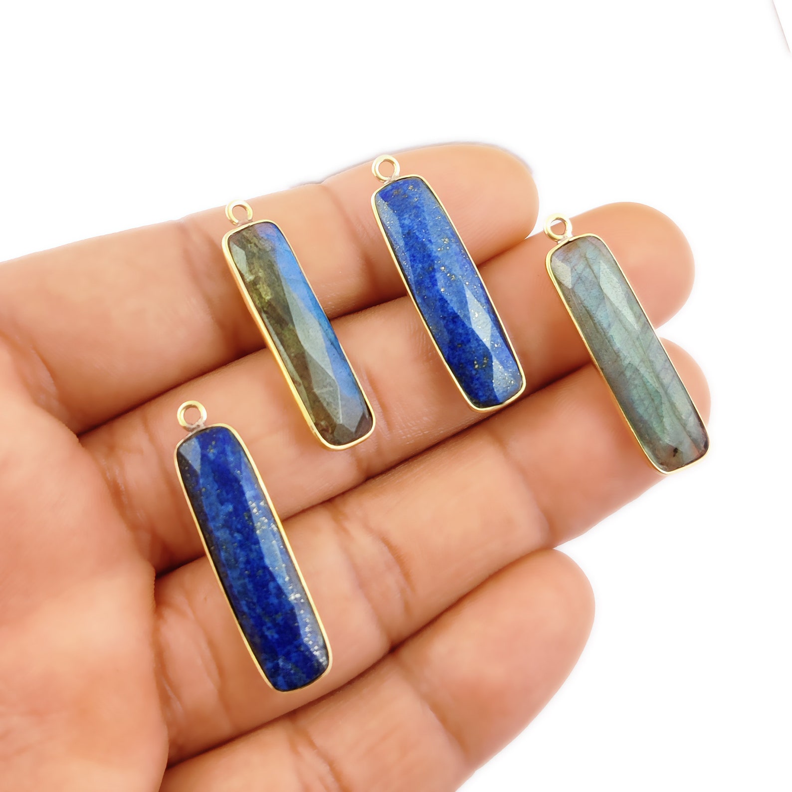 Gemstone Faceted Rectangle Shape 30x8mm Gold Plated Bezel | Etsy