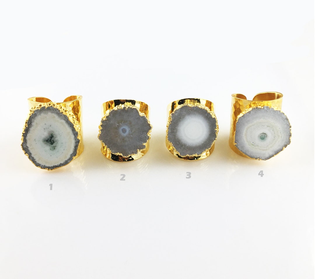 Solar Quartz Freeform Shape 22k Gold Plated Adjustable Ring, Gemstone ...