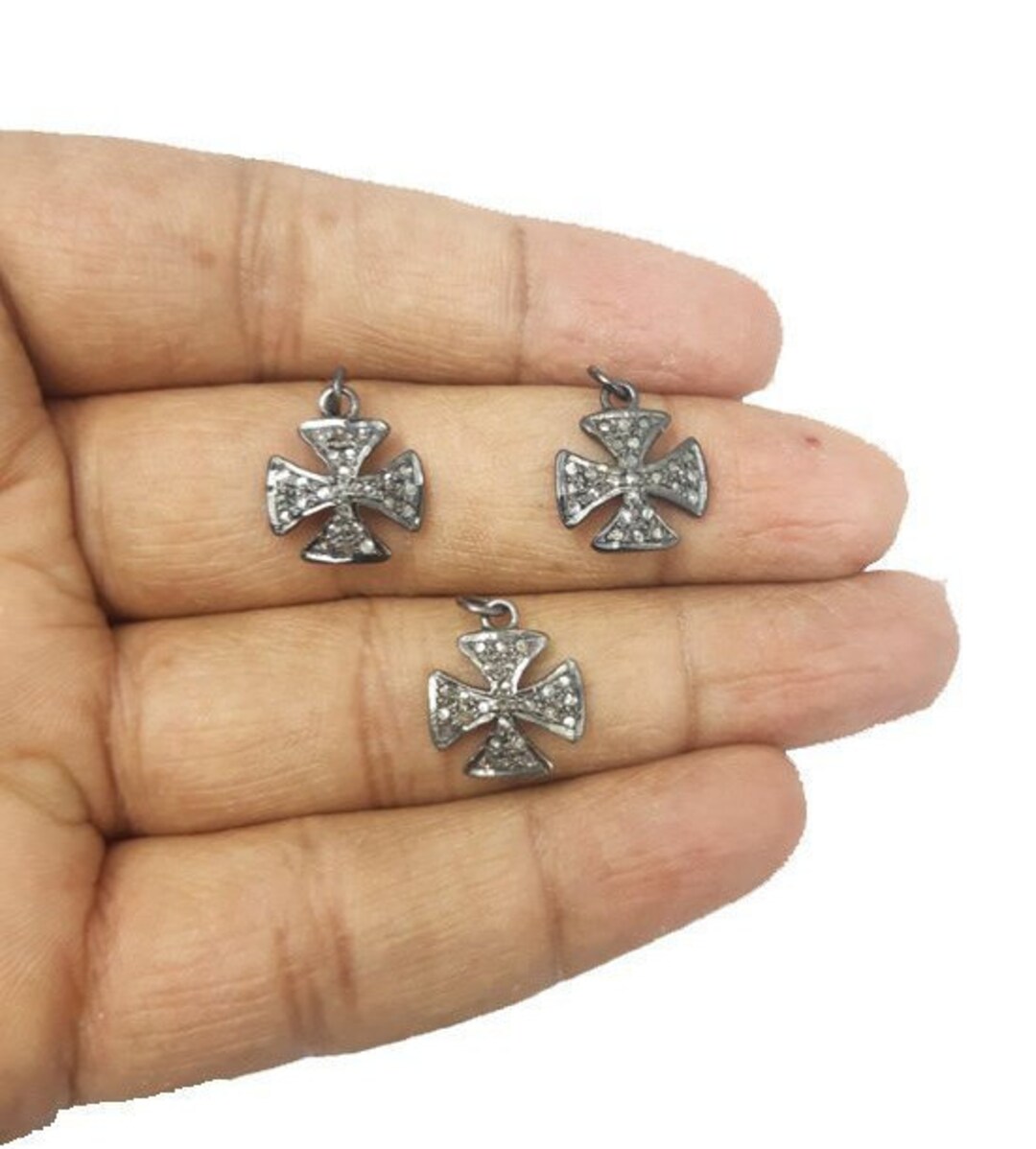 Tiny Plus Sign Pave Diamond 925 Sterling Silver Charm Pendant Diamond ...