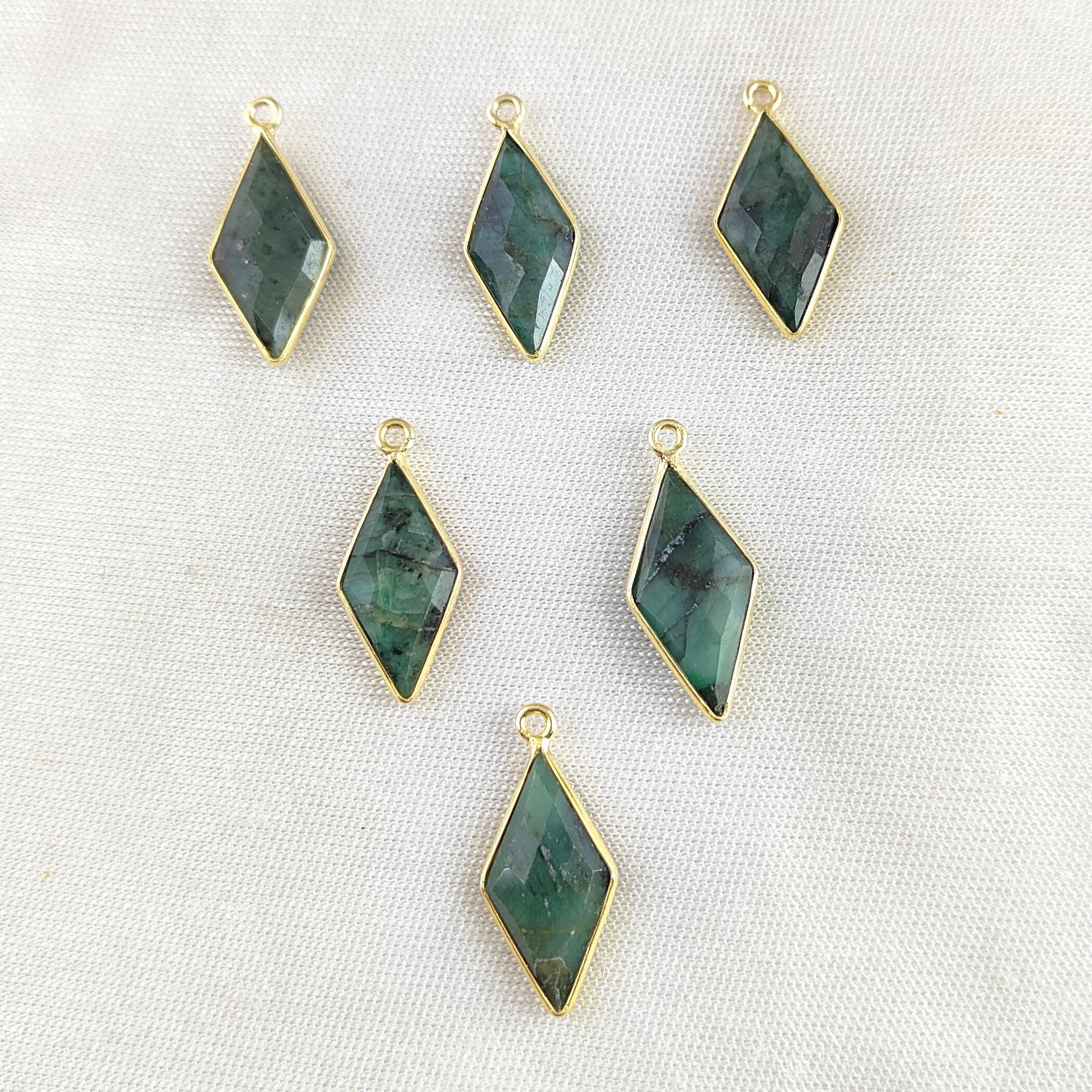 Gemstone Emerald Rhombus Shape Gold Vermeil Plated Bezel Set Pendant ...