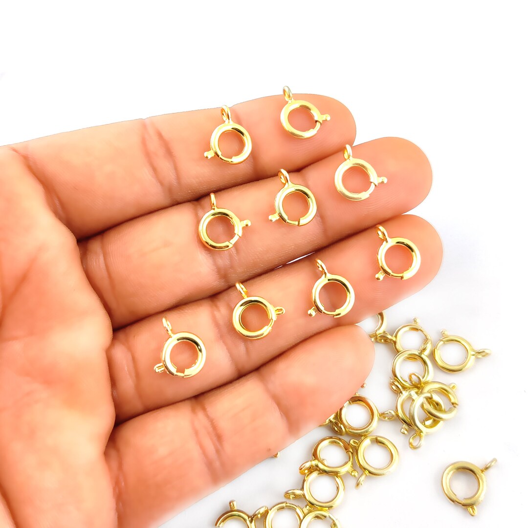5 Pieces 8mm Gold Plated Brass Spring Ring Clasp, Gold Claw Clasp Gold ...