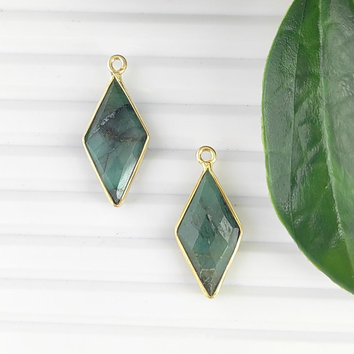 Gemstone Emerald Rhombus Shape Gold Vermeil Plated Bezel Set Pendant ...