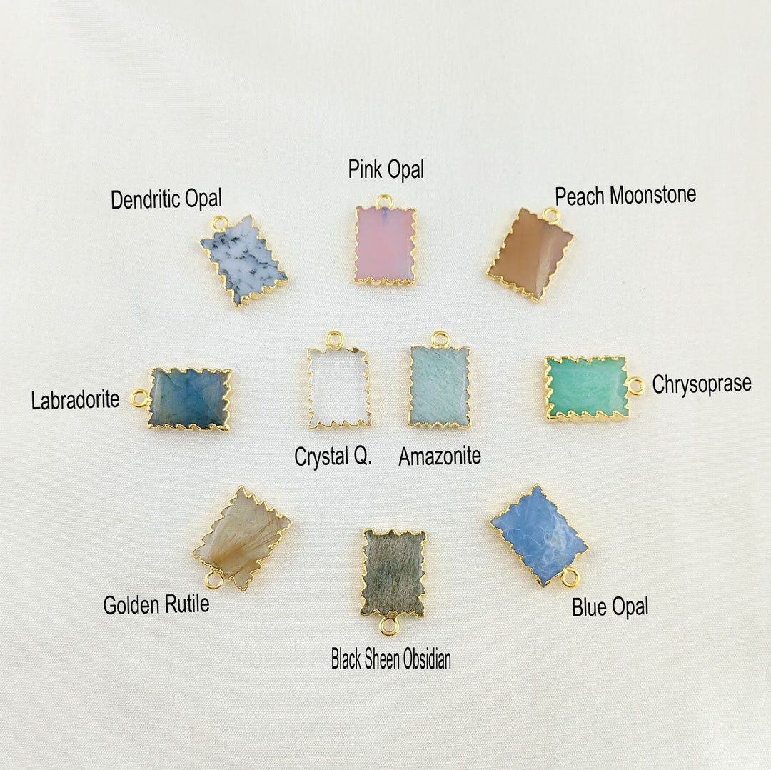 Gemstone Rectangle Slice Pendant - Gold Edged Stone Necklace - Gold ...
