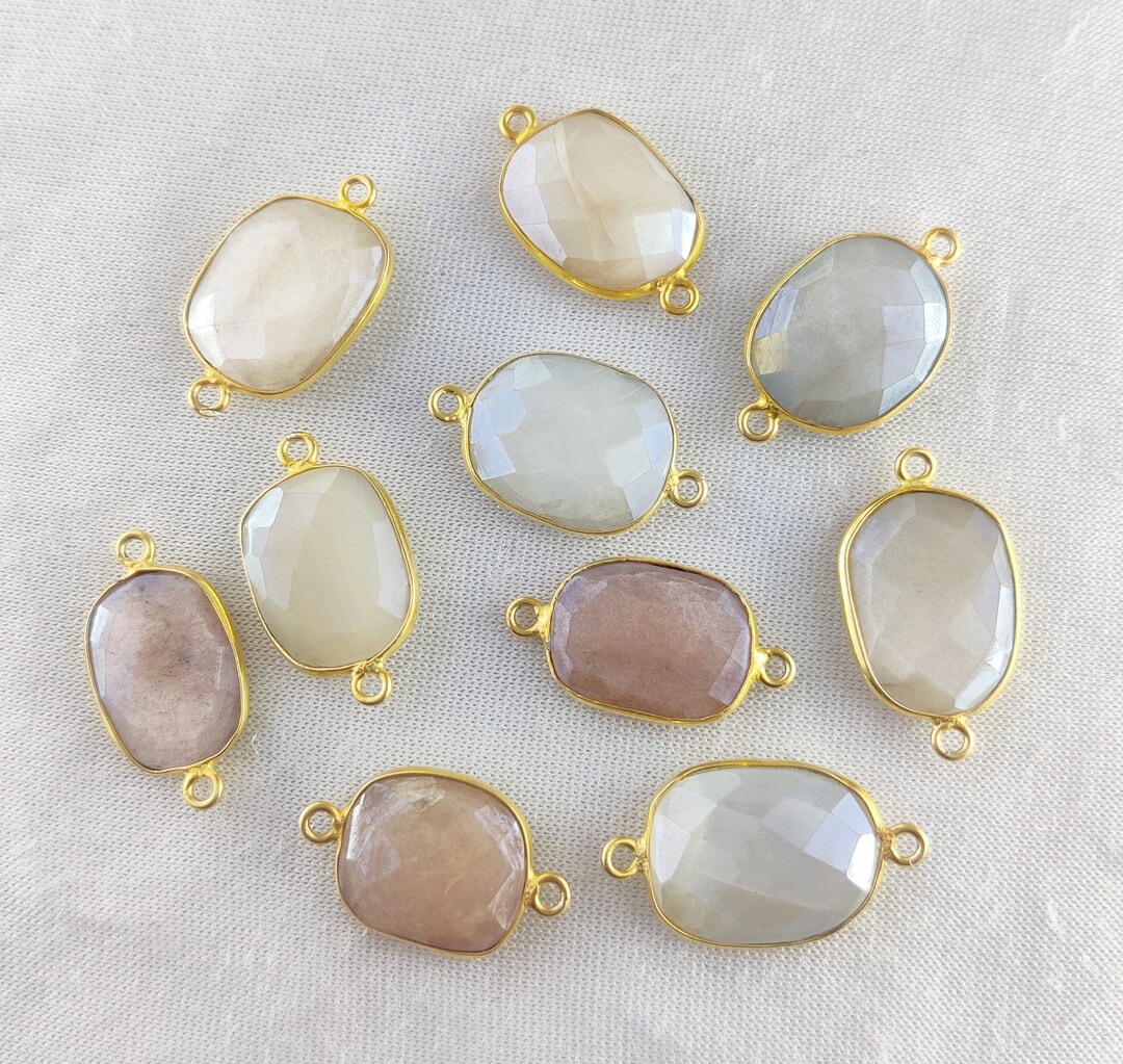 Mystic Moonstone Gold Plated Free Form 14mm - 16mm Bezel Set Connectors ...