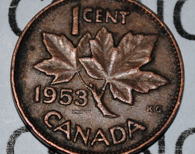 Canada 1953 NSF 1 Cent Copper Coin One Canadian Penny No Shoulder Fold ...