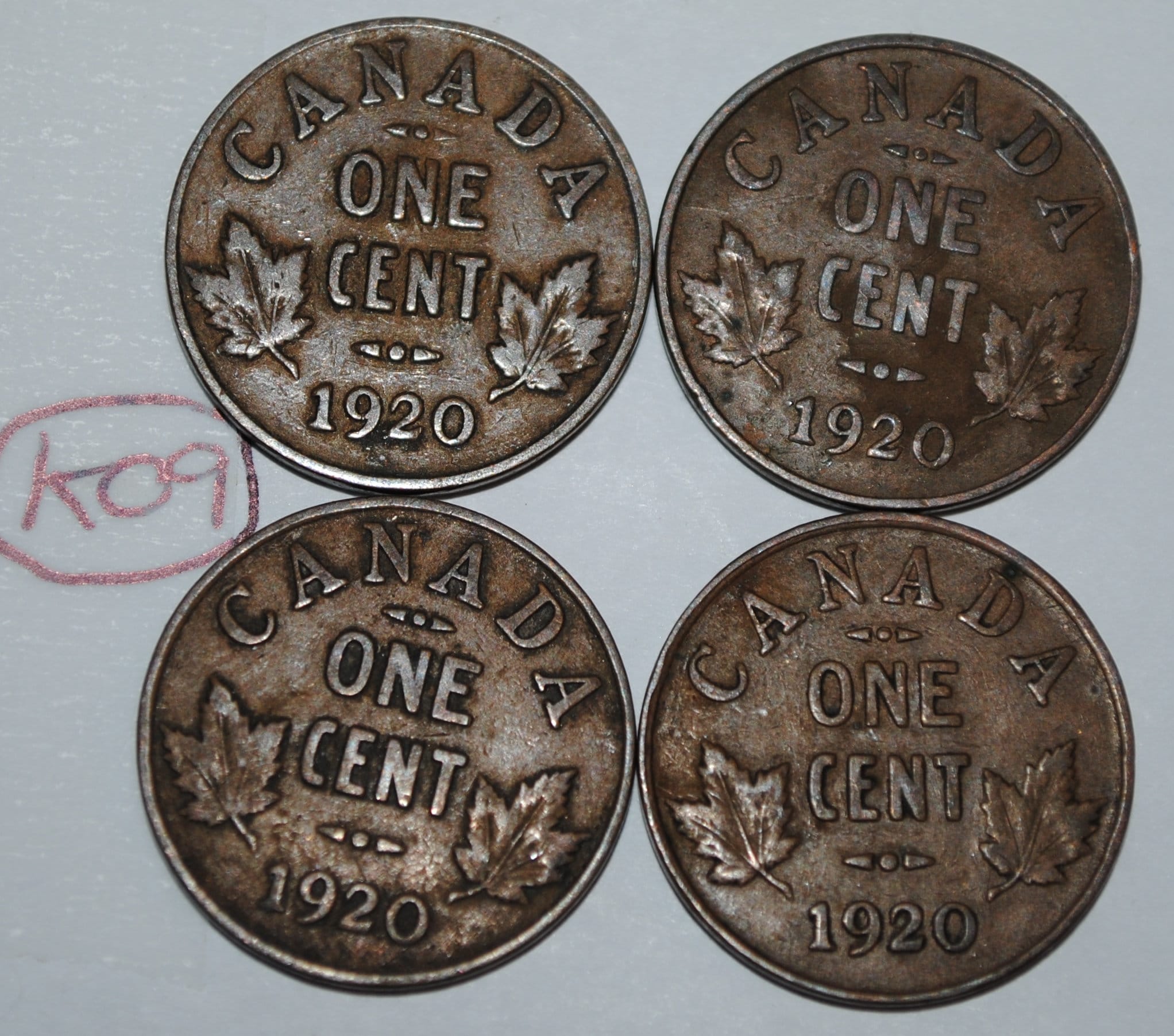 Canada 1920 X 4 1 Cent Copper Coin One Canadian George V Penny Lot #K09 ...