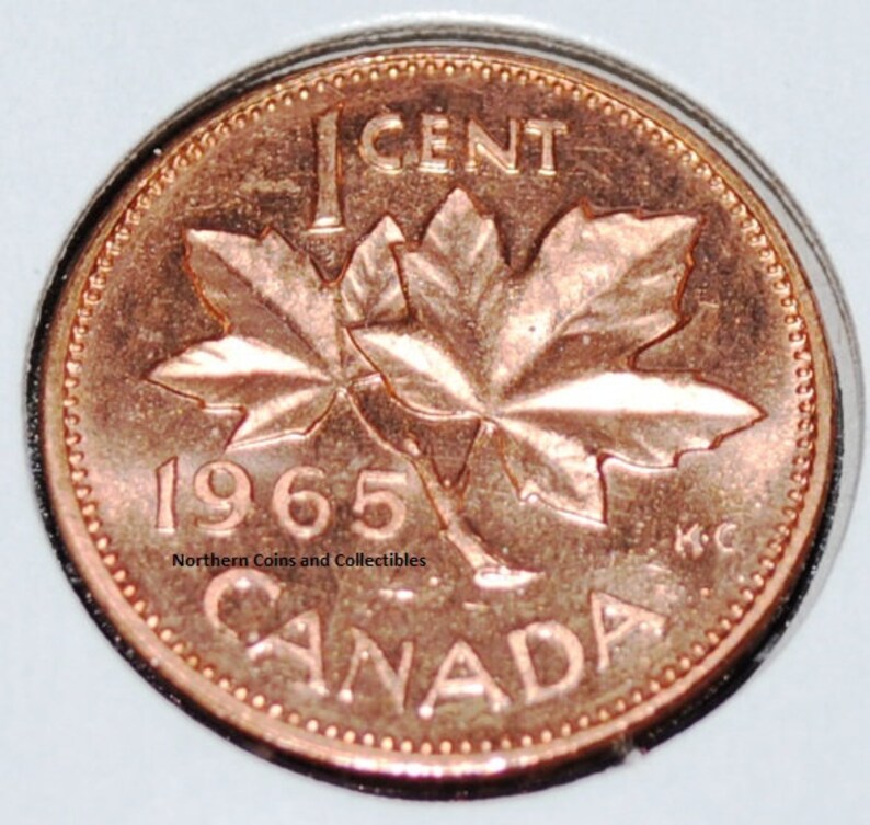 Canada 1965 LBB5 1 Cent BU Canadian Penny Nice UNC Large Beads Blunt 5 ...