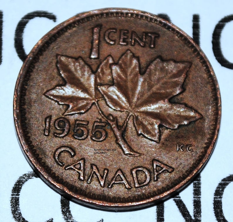 Canada 1955 SF 1 Cent Copper Coin One Canadian Penny Shoulder Fold - Etsy