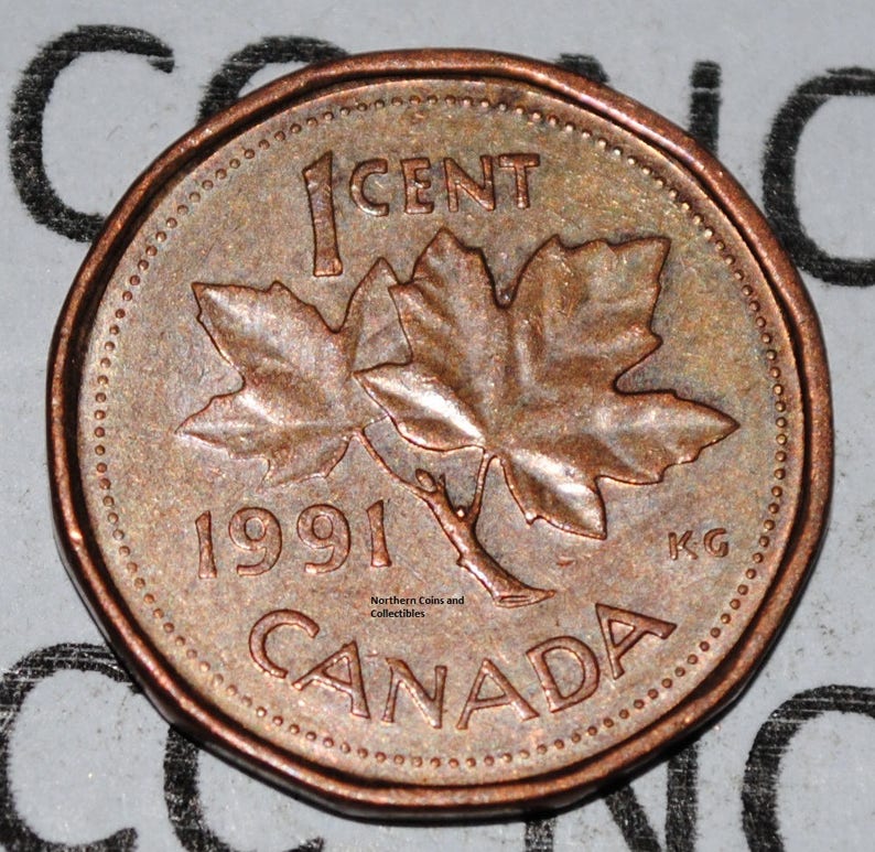 Canada 1991 1 Cent Copper Coin One Canadian Penny | Etsy