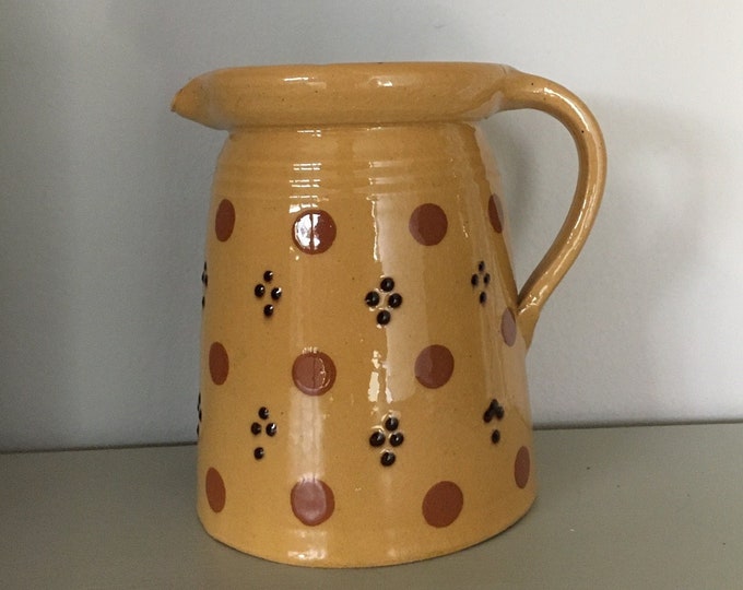 Vintage Yellow Pottery Jug | Rustic Country French Style Pitcher | Folk ...