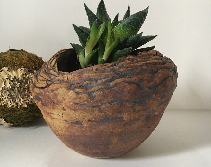 Organic Shape Brown Pottery Vessel | Large Rustic Studio Pottery Indoor ...