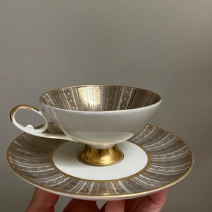 Vintage West German Teacup Modern White and Gold Porcelain Teacup Mid ...