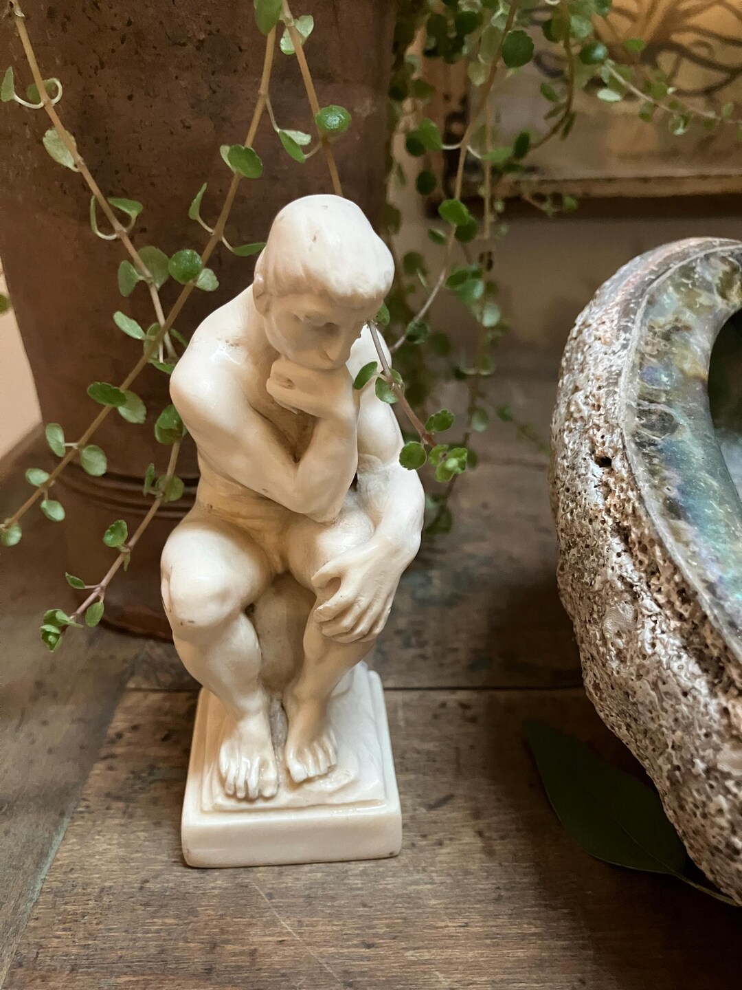 Vintage the Thinker Statue Small Ivory Hue Statue Robins the Thinker ...