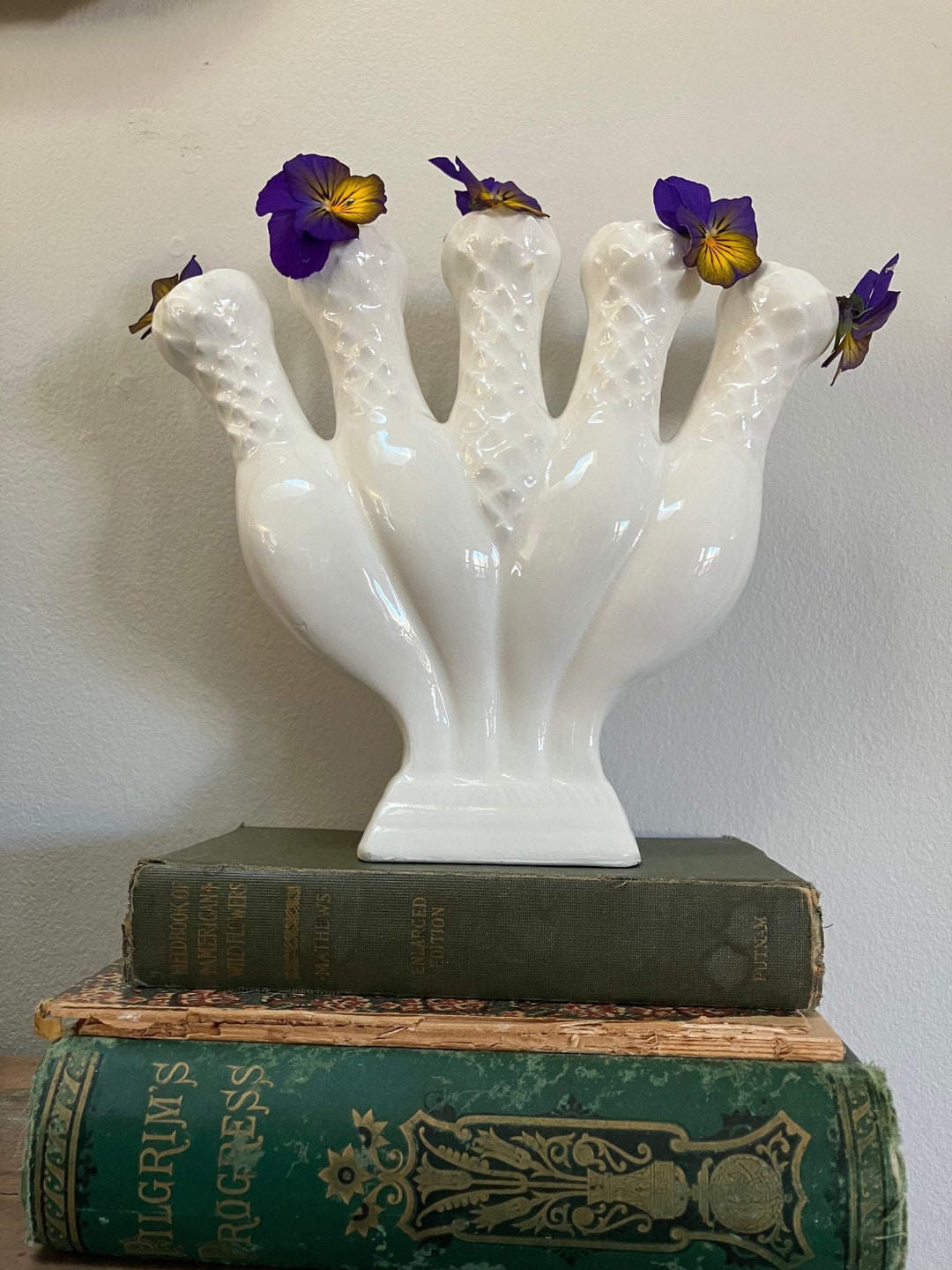 Vintage Finger Vase Ivory Ceramic Finger Vase Multi Stem Vase Victorian ...