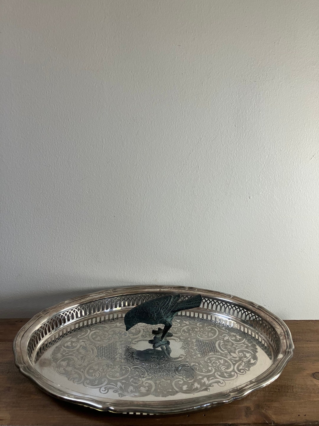 Vintage Silver Tray | Silver Plate Oval Tray With Filigree Edge ...