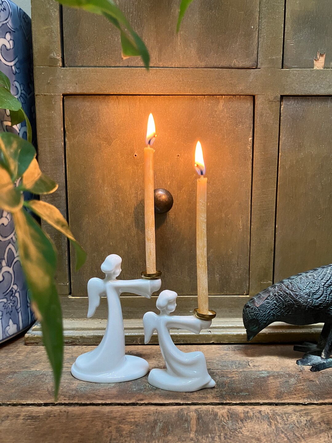 Vintage German Porcelain White Mini Angel Candle Holders| Pair of ...