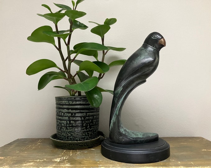 Vintage Bird Statue Heavy Brass Bird With Verdigris Finish Mounted on ...