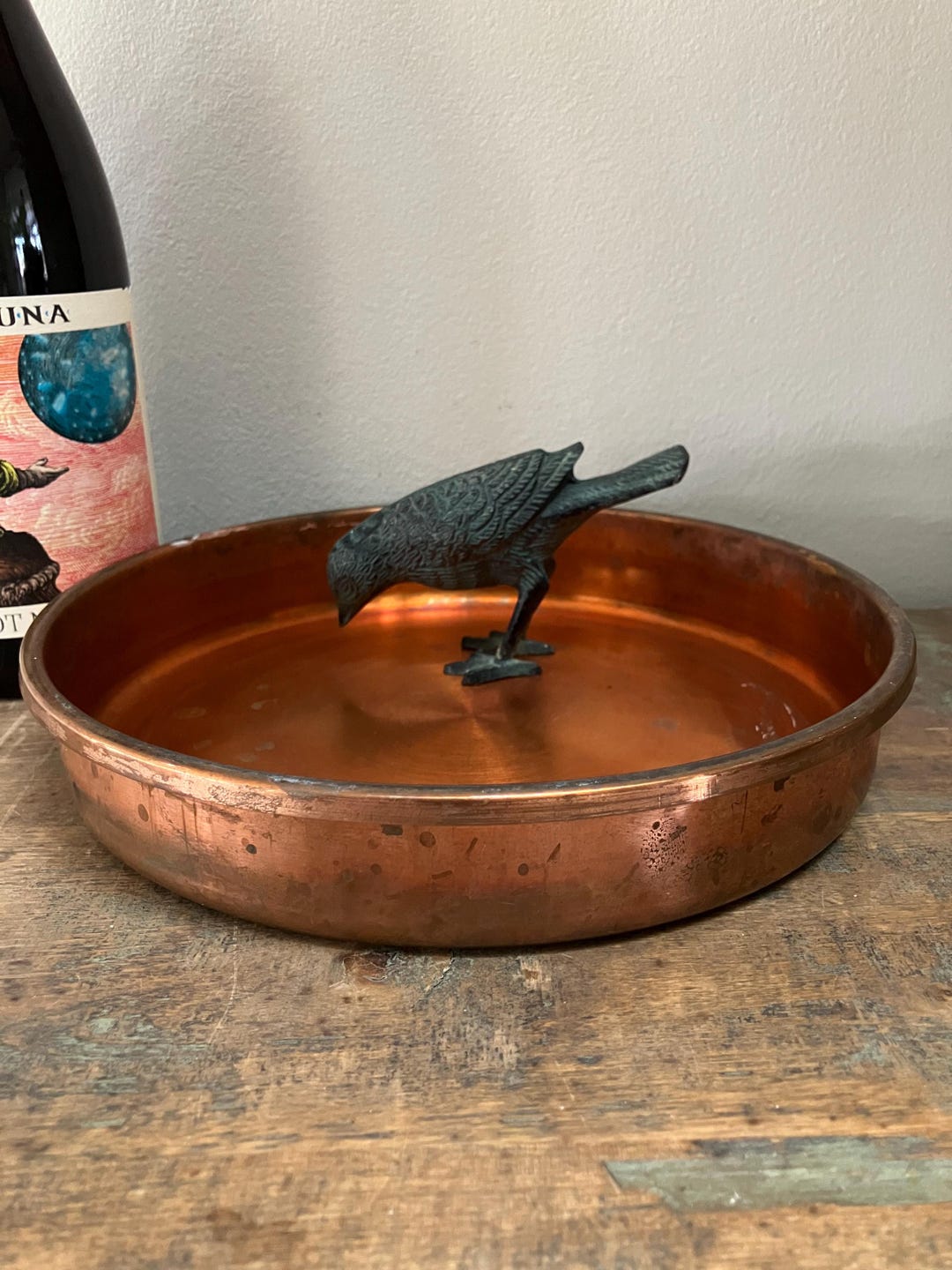 Vintage Copper Tray Round Copper Beverage Tray Gallery Tray Copper ...