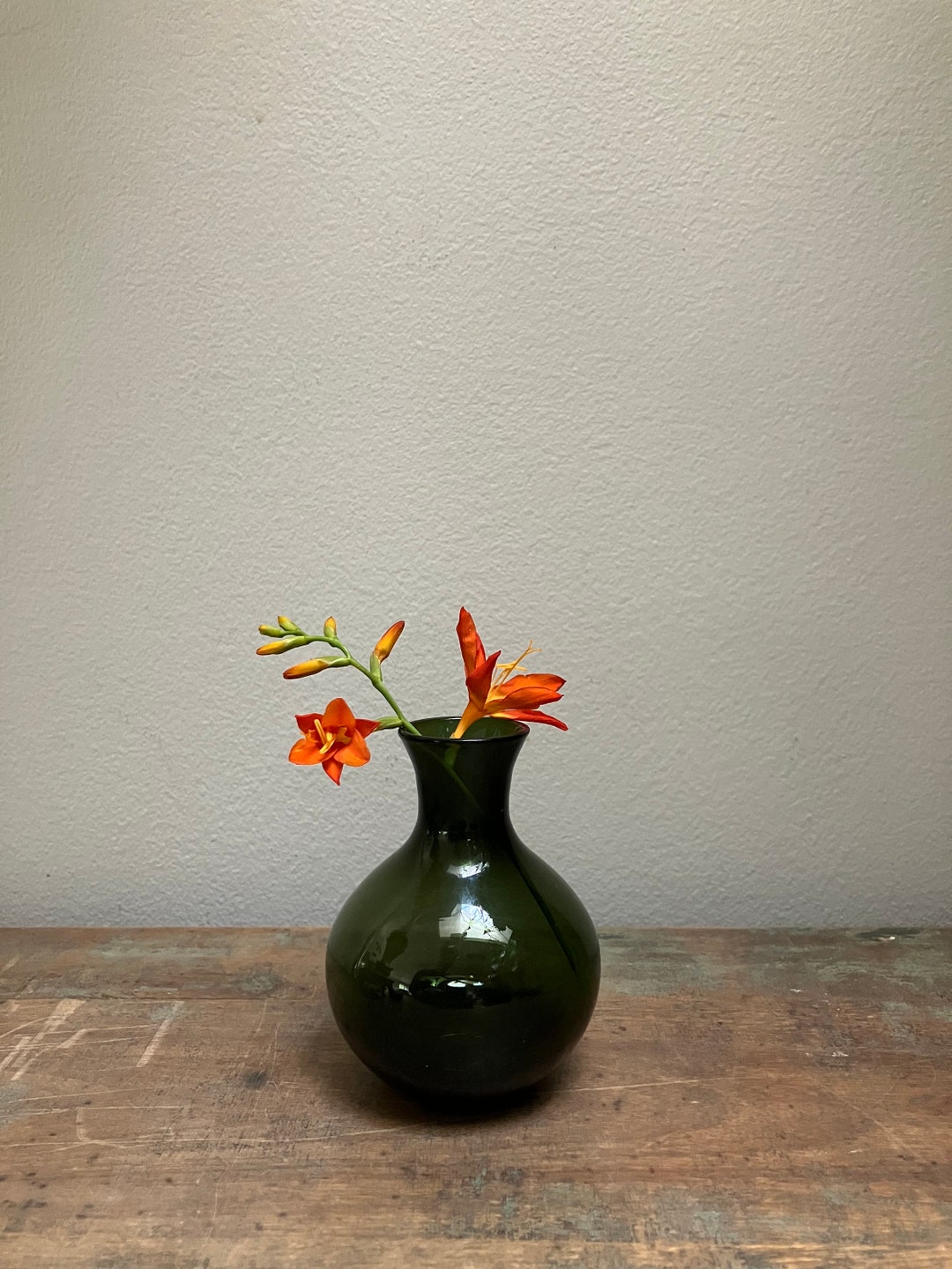 Vintage Green Glass Vase | Dark Green Small Glass Vase | Mini Green ...