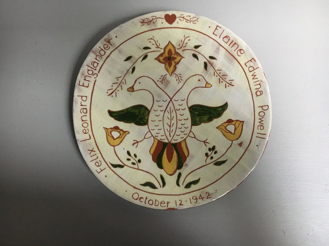 Folk Art Pottery Plate Folk Art Birds Folk Art Geese Red - Etsy