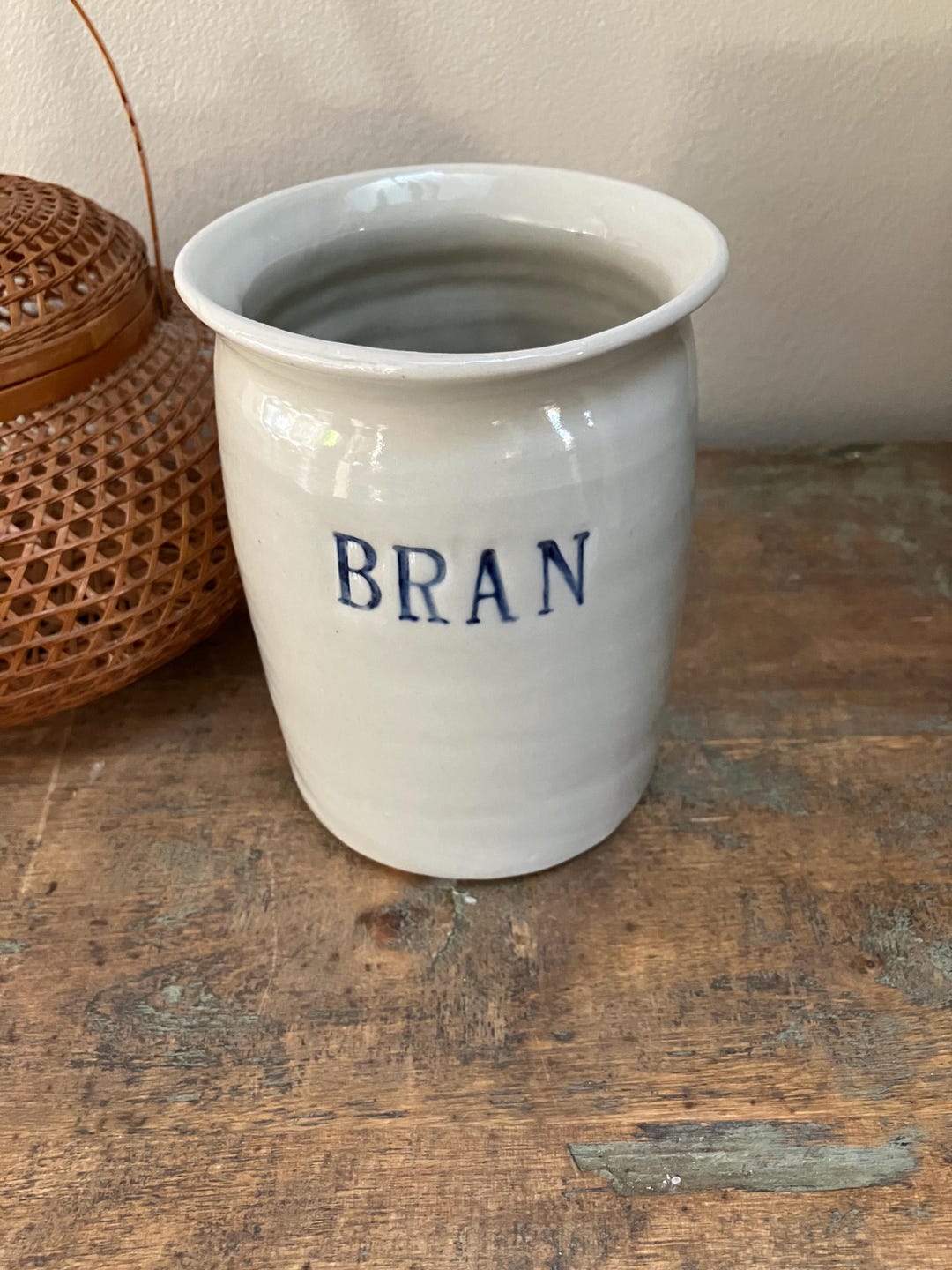 Hand Built Gray Pottery Crock Light Gray Crock for Bran Flour or Bran ...