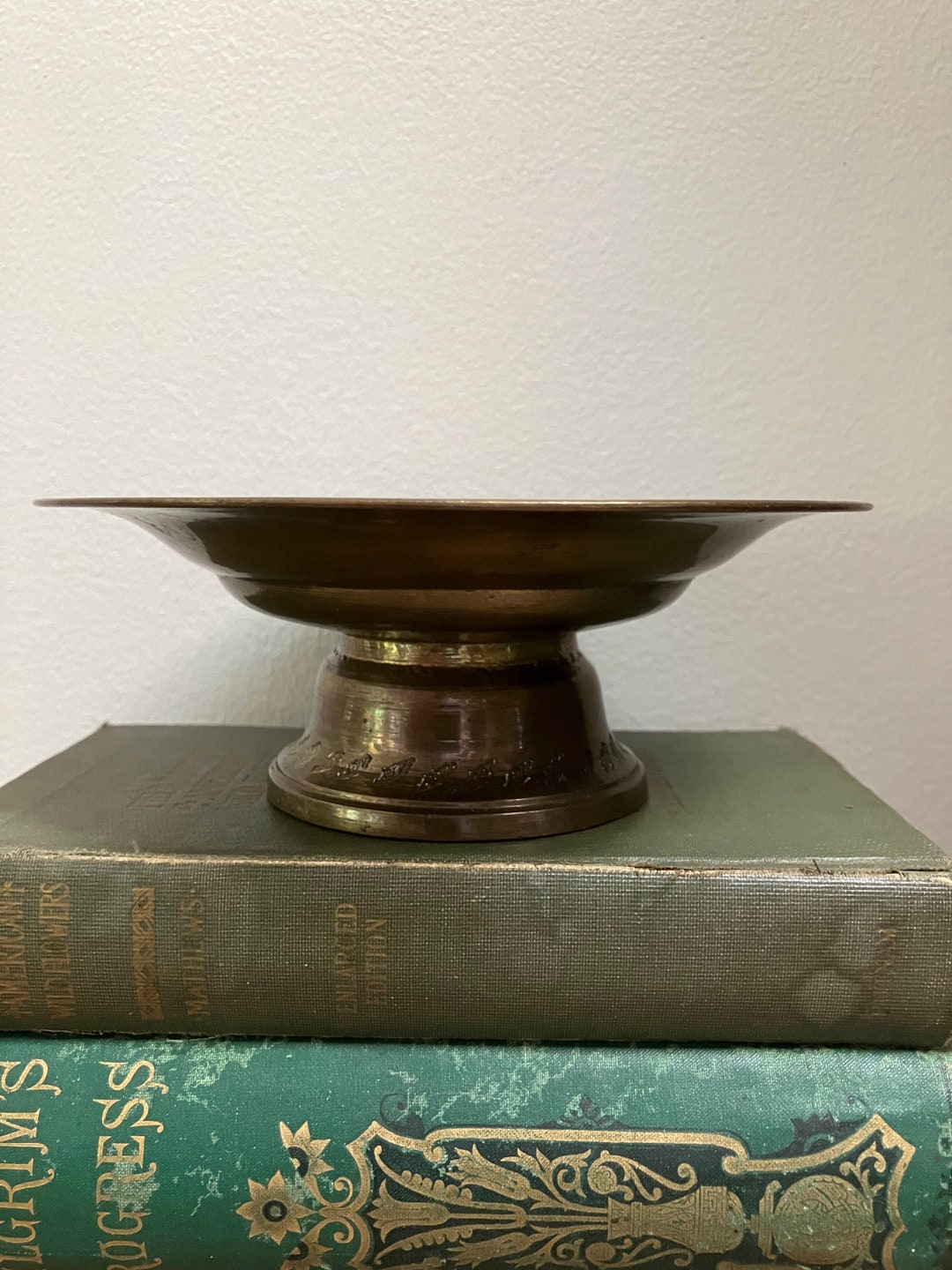 Vintage Brass Footed Bowl Incised Brass Pedestal Bowl as Plant Stand ...